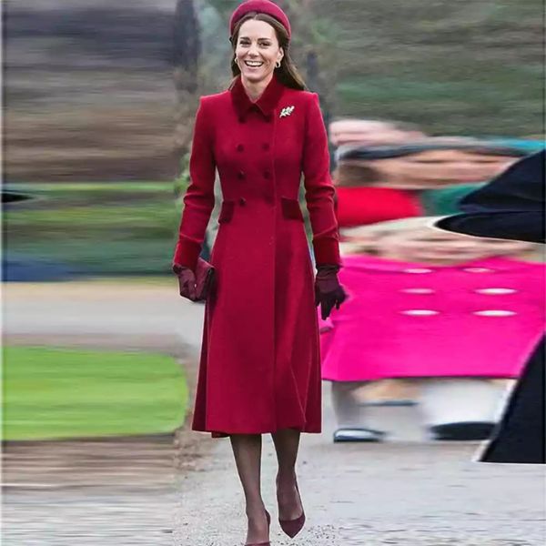Princess Kate Middleton Red Coat - Wool Trench coat