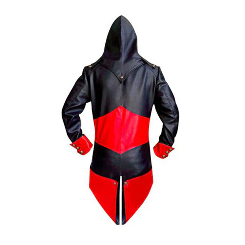 Assassin's Creed Black Leather 3 Cosplay Jacket with Hoodie
