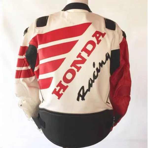 White and Red Honda Motorcycle Leather Jacket
