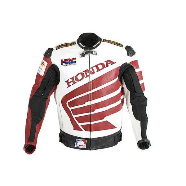 White and Red Honda Motorcycle Leather Jacket